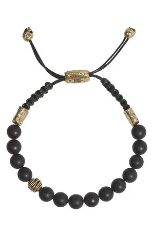 John Varvatos Wrap & Onyx Bead Slider Bracelet - Brass