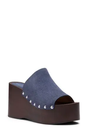 STUART WEITZMAN Studded Wedge Platform Slide Sandal - Stormy Blue