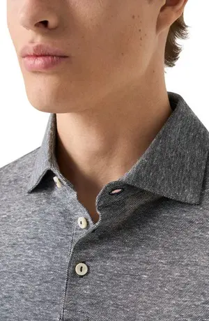 Eton Linen & Cotton Fine Knit Polo - Navy