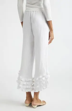 Posse Florence Ruffle Detail Crop Linen Pants - Ivory
