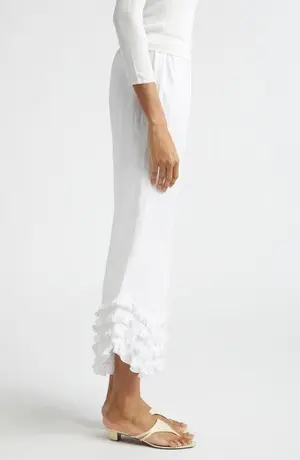 Posse Florence Ruffle Detail Crop Linen Pants - Ivory