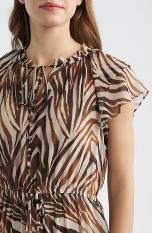 Julia Jordan Flutter Sleeve Zebra Print Midi Dress