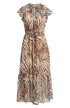 Julia Jordan Flutter Sleeve Zebra Print Midi Dress