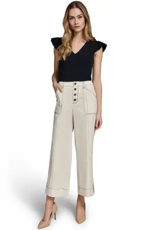 Karl Lagerfeld Paris Straight Leg Crop Pants With Sailor Buttons