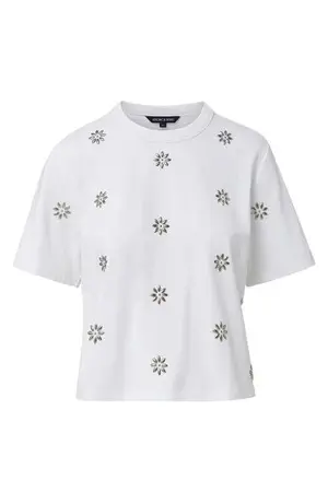 Veronica Beard Sebastian Floral Embellished Stretch Cotton T-shirt