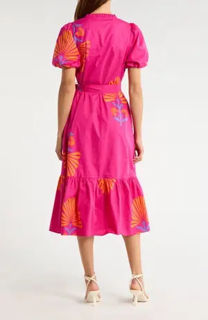 SUGARLIPS Melian Floral Tiered Cotton Midi Dress