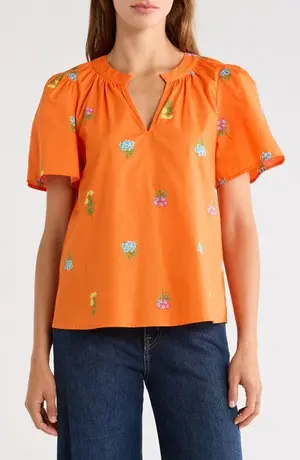 SUGARLIPS Floral Puff Sleeve Cotton Top