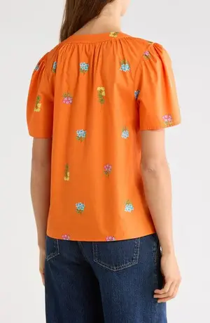 SUGARLIPS Floral Puff Sleeve Cotton Top