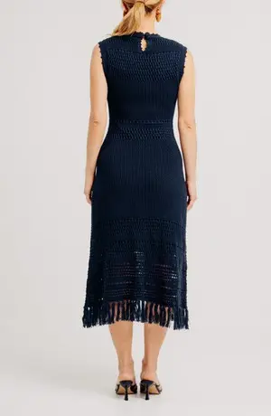 Torn By Ronny Kobo Colette Open Stitch Cotton & Cashmere Sweater Dress - Navy