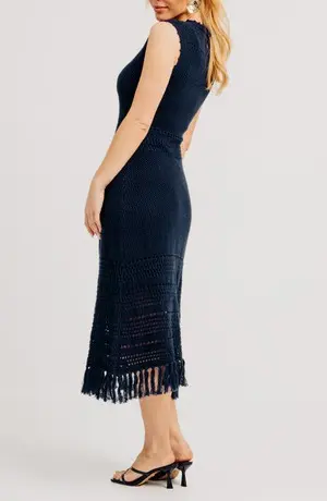 Torn By Ronny Kobo Colette Open Stitch Cotton & Cashmere Sweater Dress - Navy