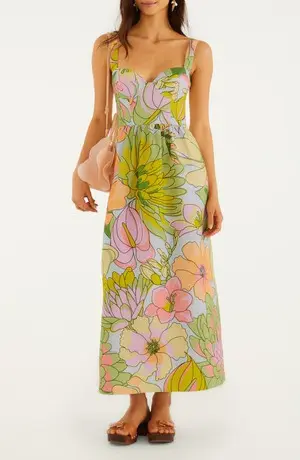 Farm Rio Spring Affair Floral Linen Maxi Dress