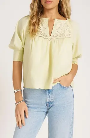 Matty M. Luma Puff Sleeve Lace Trim Shirt