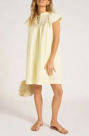 Matty M. Aurea Woven Shift Dress With Lace Yoke And Tie Detail