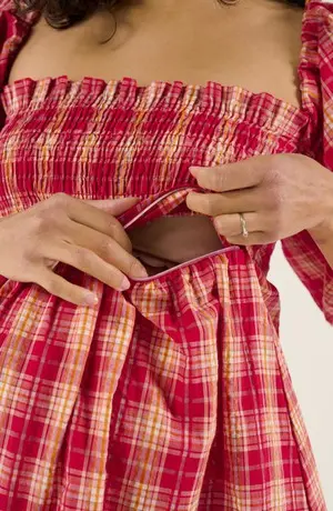 CACHE COEUR Melissa Smocked Checked Maternity & Nursing Dress