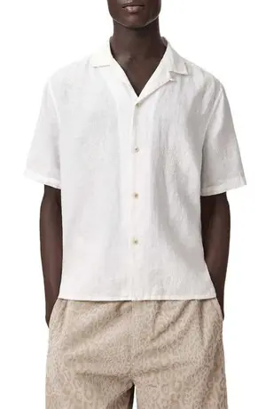 ALLSAINTS Sepal Embroidered Linen Camp Shirt