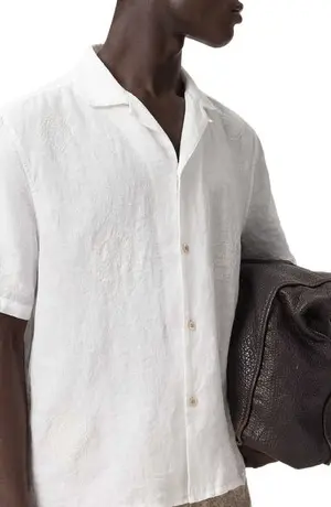 ALLSAINTS Sepal Embroidered Linen Camp Shirt