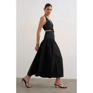 Topshop Pintuck Detail Cotton Maxi Dress - Black