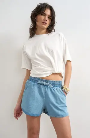 Topshop Denim Drawstring Running Shorts