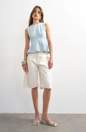 Topshop Sleeveless Seamed Denim Peplum Top