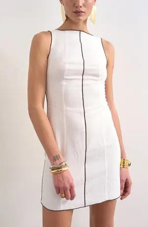 Topshop Linen-blend Contrast Seam Minidress