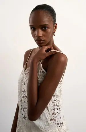 Topshop Crinkle Satin & Lace Camisole