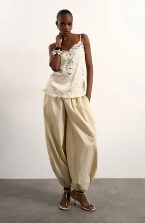 Topshop Crinkle Satin & Lace Camisole
