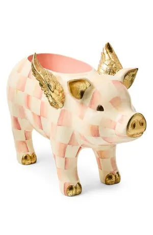 MACKENZIE-CHILDS Check Flying Pig Planter - Rosy