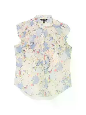 Ralph Lauren Floral Print Ruffled Blouse - Blue