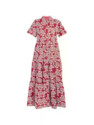 Erdem Floral Embroidered Midi Shirt Dress - Red