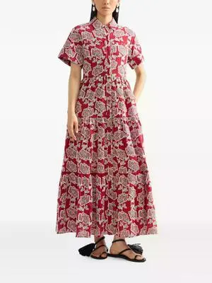 Erdem Floral Embroidered Midi Shirt Dress - Red