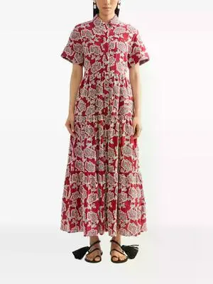 Erdem Floral Embroidered Midi Shirt Dress - Red