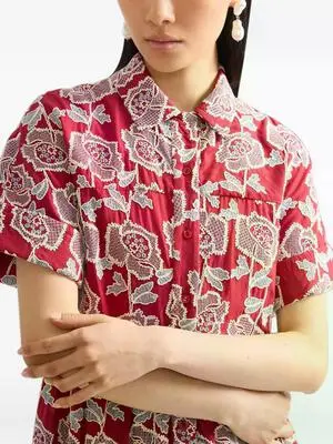 Erdem Floral Embroidered Midi Shirt Dress - Red