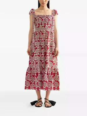 Erdem Floral-embroidered Tie Midi Dress - Red
