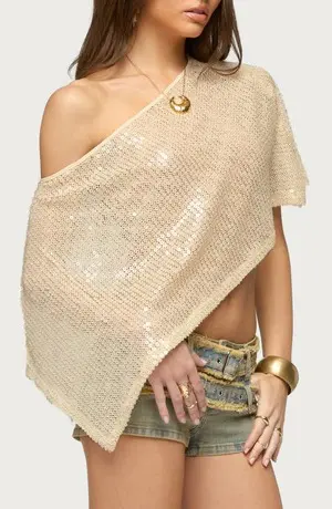 EDIKTED Alanna Sequin Open Stitch Poncho