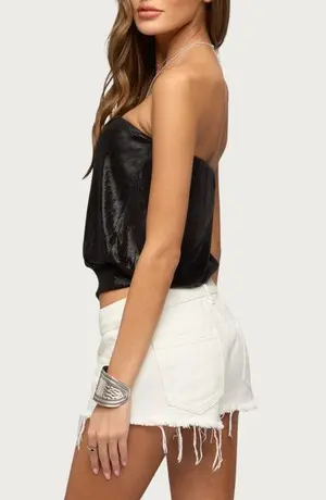 EDIKTED Silky Sparkle Strapless Top