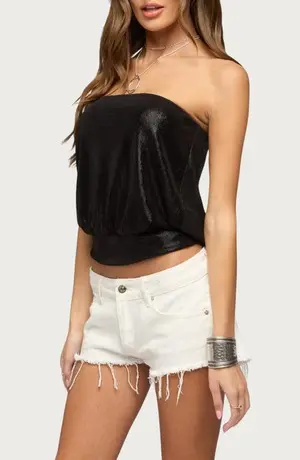EDIKTED Silky Sparkle Strapless Top