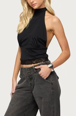 EDIKTED Sandra Lace Trim Halter Top