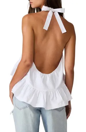 Steve Madden Cerise Stretch Cotton Seersucker Halter Top