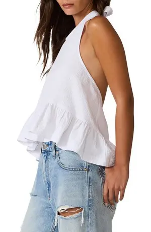 Steve Madden Cerise Stretch Cotton Seersucker Halter Top