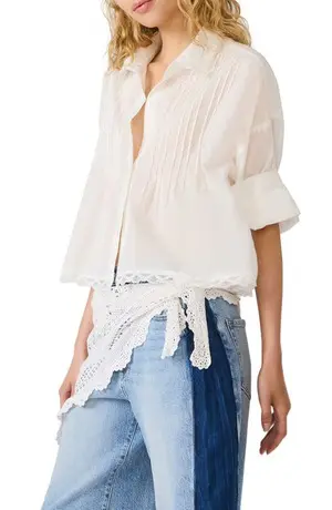 Steve Madden Delphi Lace & Pleat Detail Cotton Button-up Shirt
