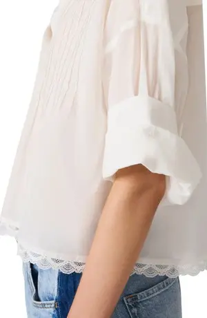 Steve Madden Delphi Lace & Pleat Detail Cotton Button-up Shirt