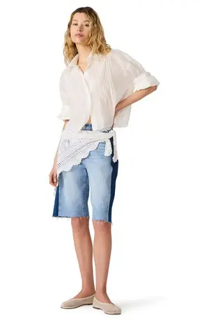 Steve Madden Delphi Lace & Pleat Detail Cotton Button-up Shirt