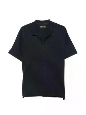 Marc O'polo Ribbed-knit Open-collar T-shirt - Blue