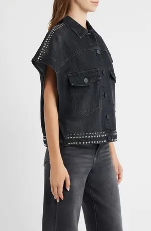 ALLSAINTS Alba Stud Detail Sleeveless Denim Jacket