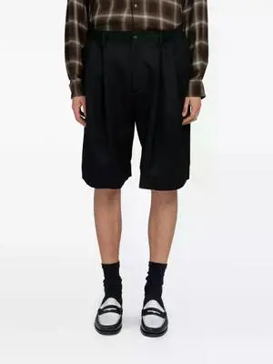 SSSTEIN Pleated Wide-leg Wool Shorts - Black