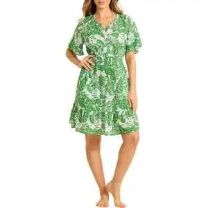 Tommy Bahama Costa Verde Smocked Waist Upf 50+ Cover-up Sundress - Four Leaf Clover