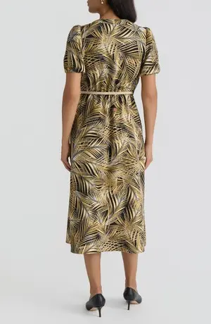 KASPER Tropical Print Belted Midi Shirtdress