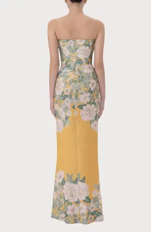 SAU LEE Hesper Floral Strapless Gown
