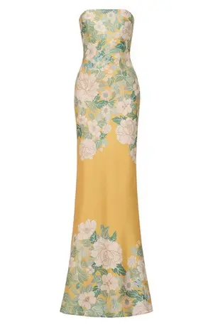 SAU LEE Hesper Floral Strapless Gown