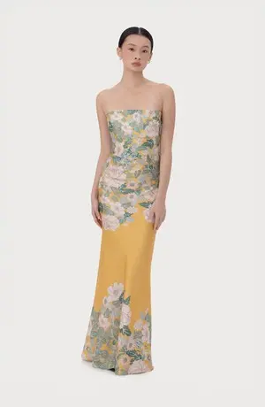 SAU LEE Hesper Floral Strapless Gown